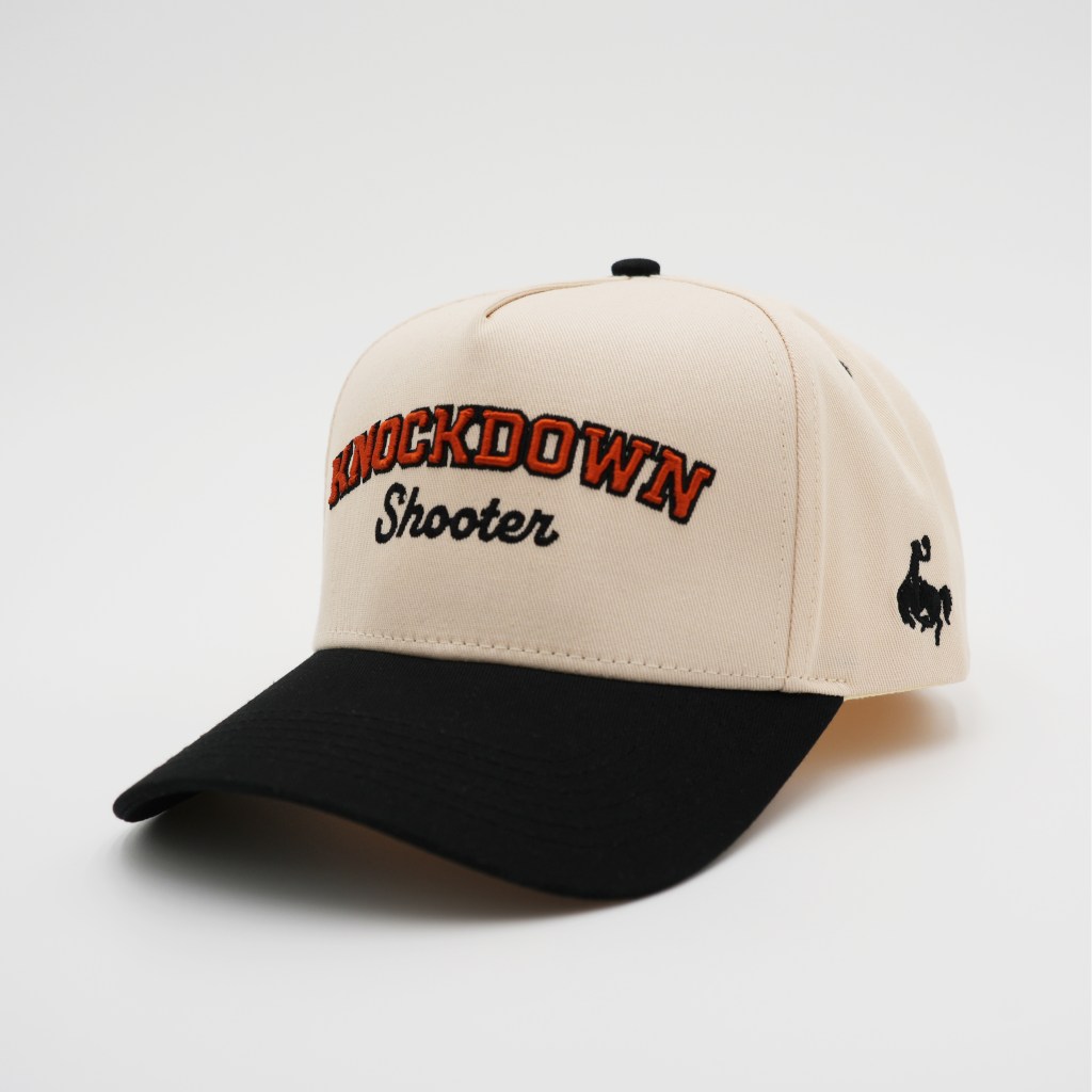 Knockdown Shooter Varsity Snapback Hat | Cream + Black + Burnt Orange
